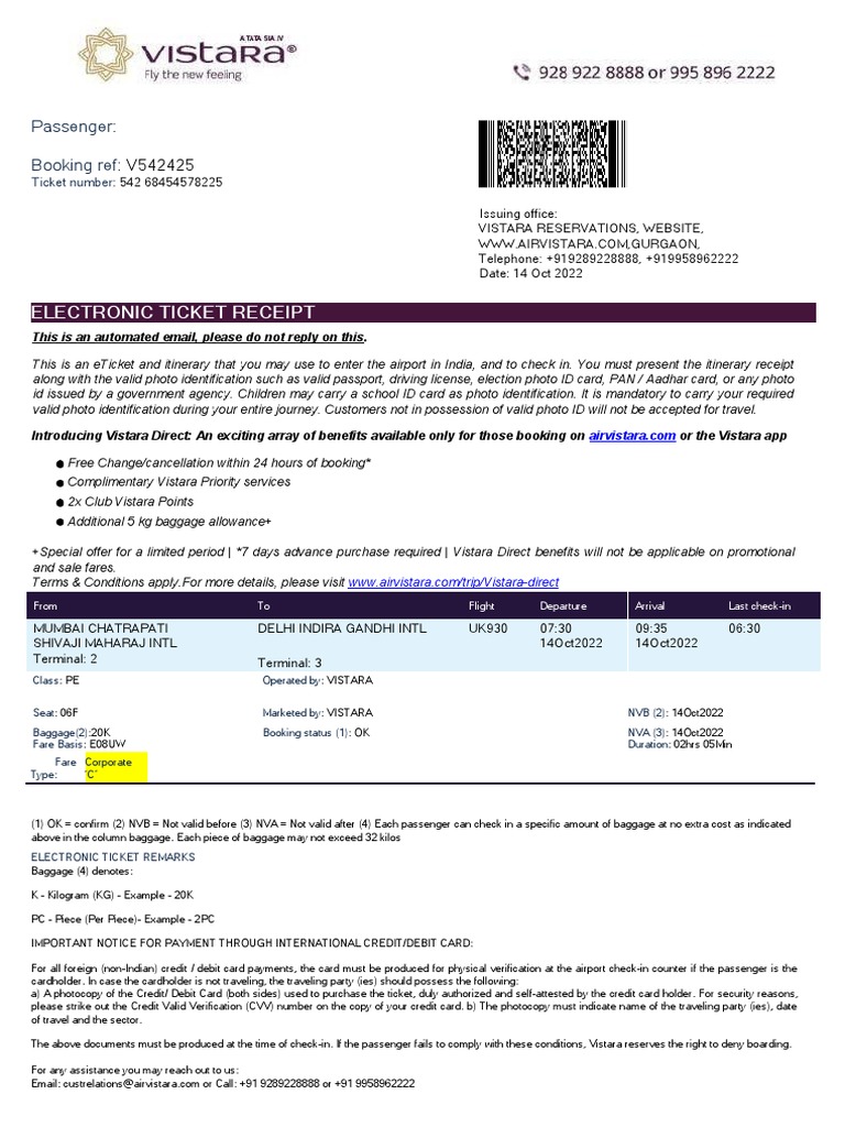 TKT Bom-Del | PDF | Credit Card | Business Class