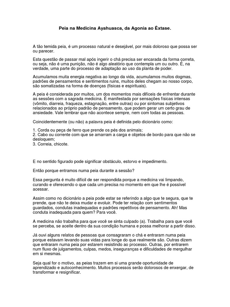 Peia Na Medicina Ayahuasca, Da Agonia Ao Êxtase | PDF | Pensamento ...