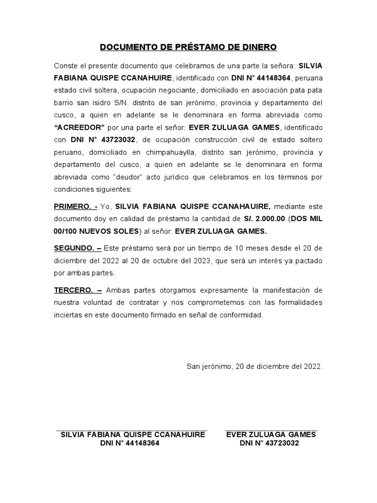 Documento de Préstamo de Dinero | PDF Documento de Préstamo de Dinero | PDF