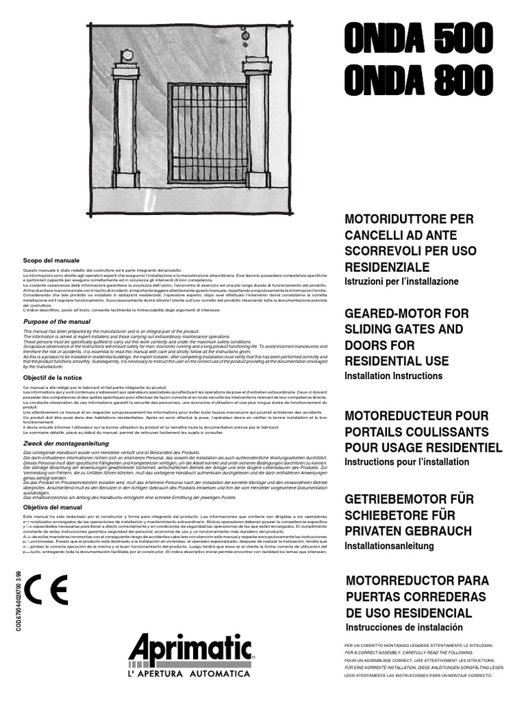 Manual Aprimatic ONDA 500-800 | PDF