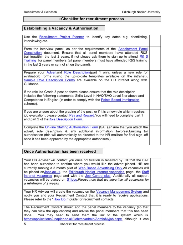 Sample Checklist For Recruitment | PDF | Recruitment | Human Resource ...