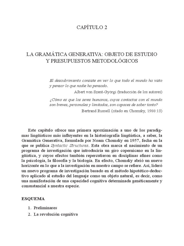 La Gramatica Generativa Objeto de Estudio y Presupuestos Metodologicos ...