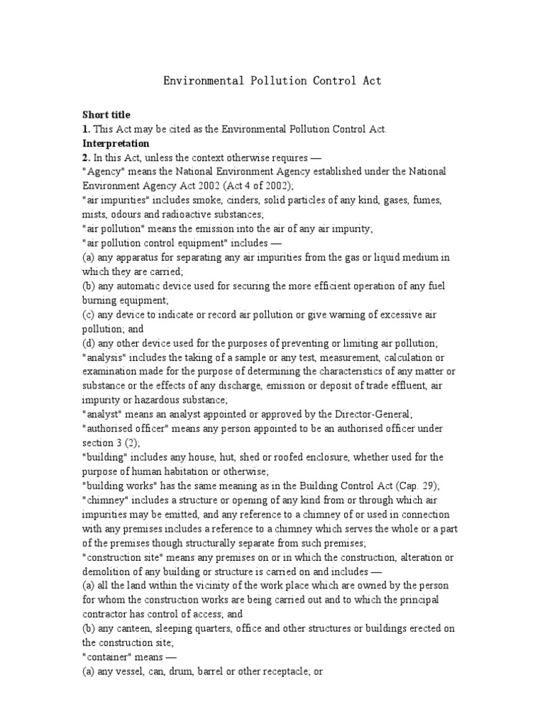 Environmental Pollution Control Act | PDF | Risk Management | Pollution