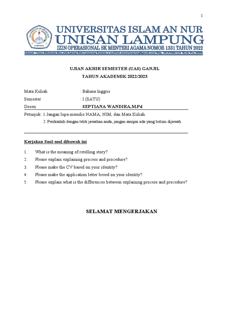 Soal Uas Kelas 1 C | PDF