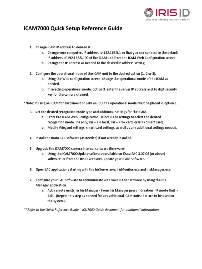 ICAM7000 Quick Setup Reference Guide | PDF | Computers