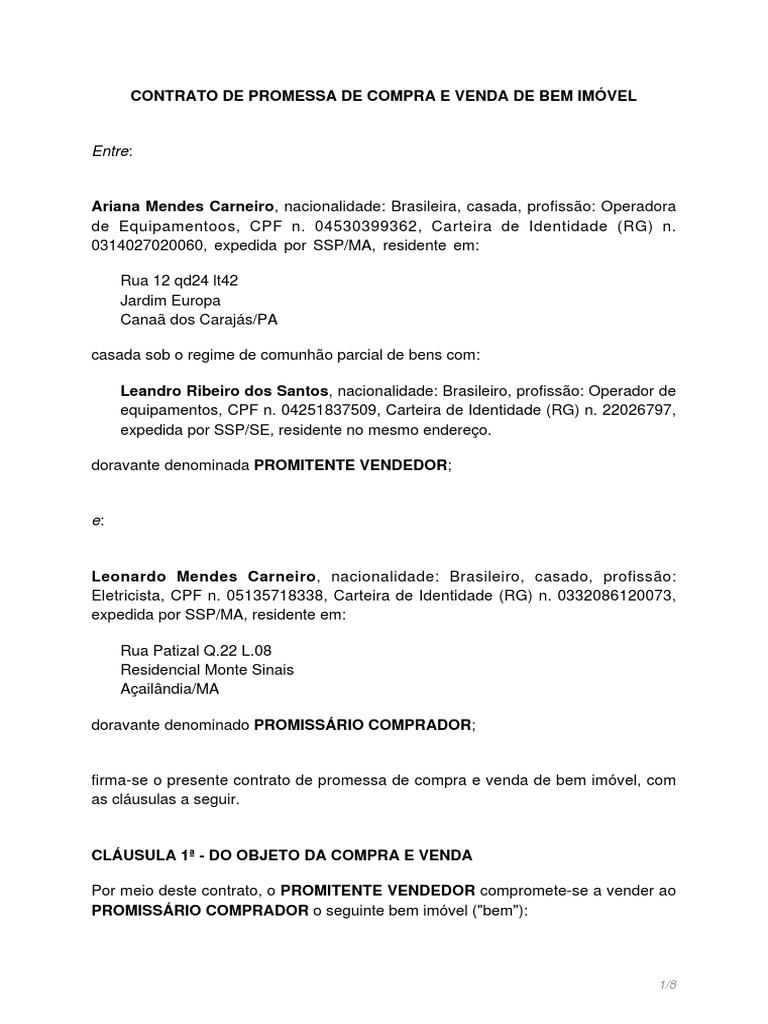 Contrato De Promessa De Compra E Venda De Imovel Pdf Indenização
