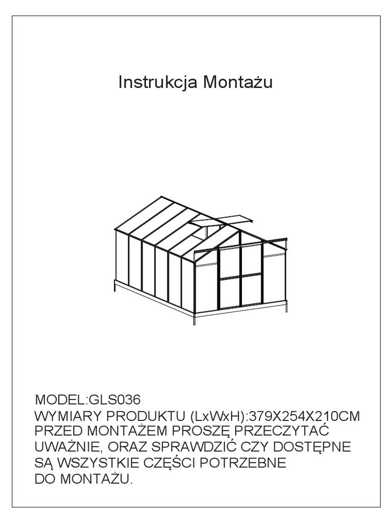 Lectus - Szklarnia - Instrukcja Skladania - GLS036 | PDF