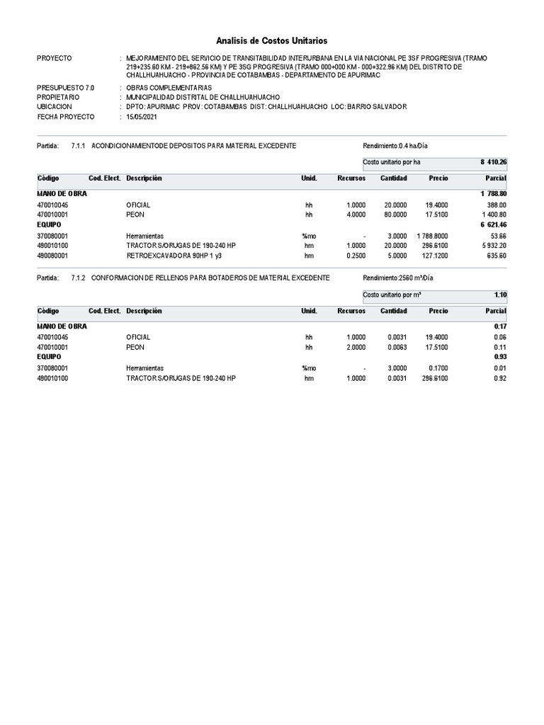 ACU - Obras Complementarias | PDF