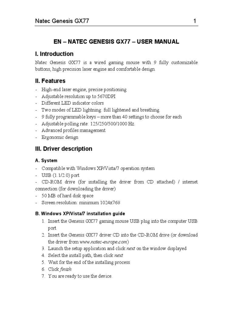General - Natec Genesis GX77 | PDF | Device Driver | Point And Click