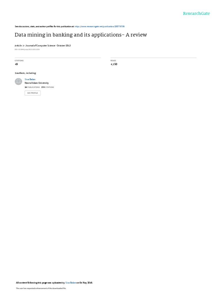 Data Mining in Banking and Its Applications - A Rev | Download Free PDF | Data Mining | Cluster ...