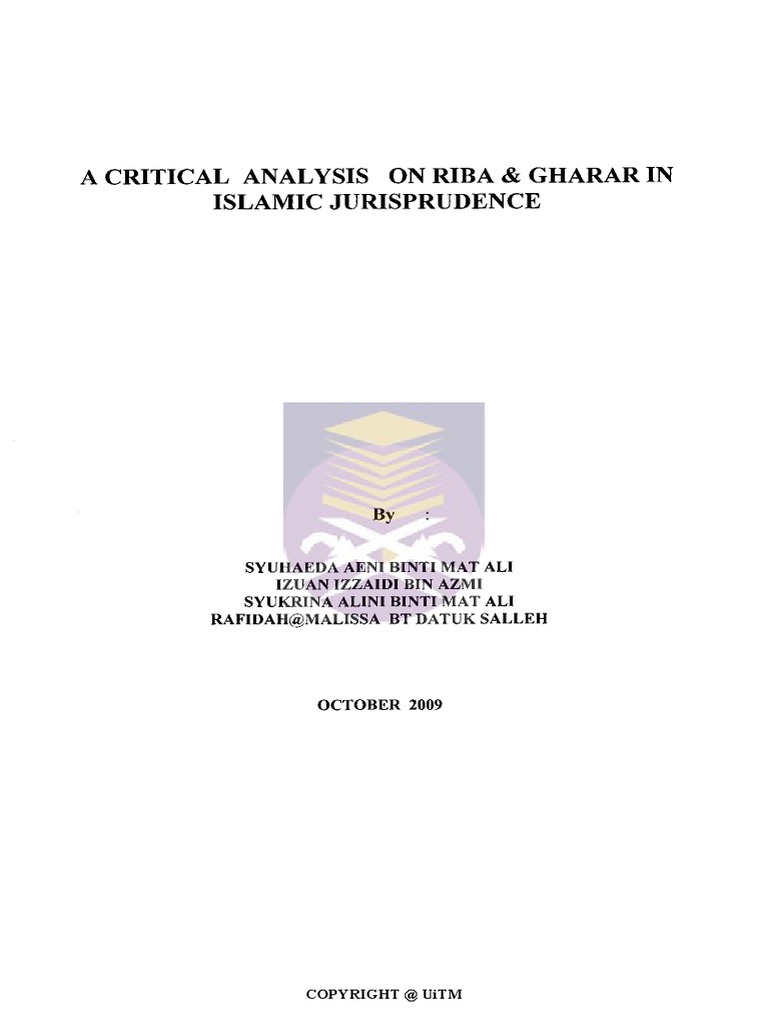 Critical Analysis On Riba Gharar in Islamic Jurisprudence | PDF ...