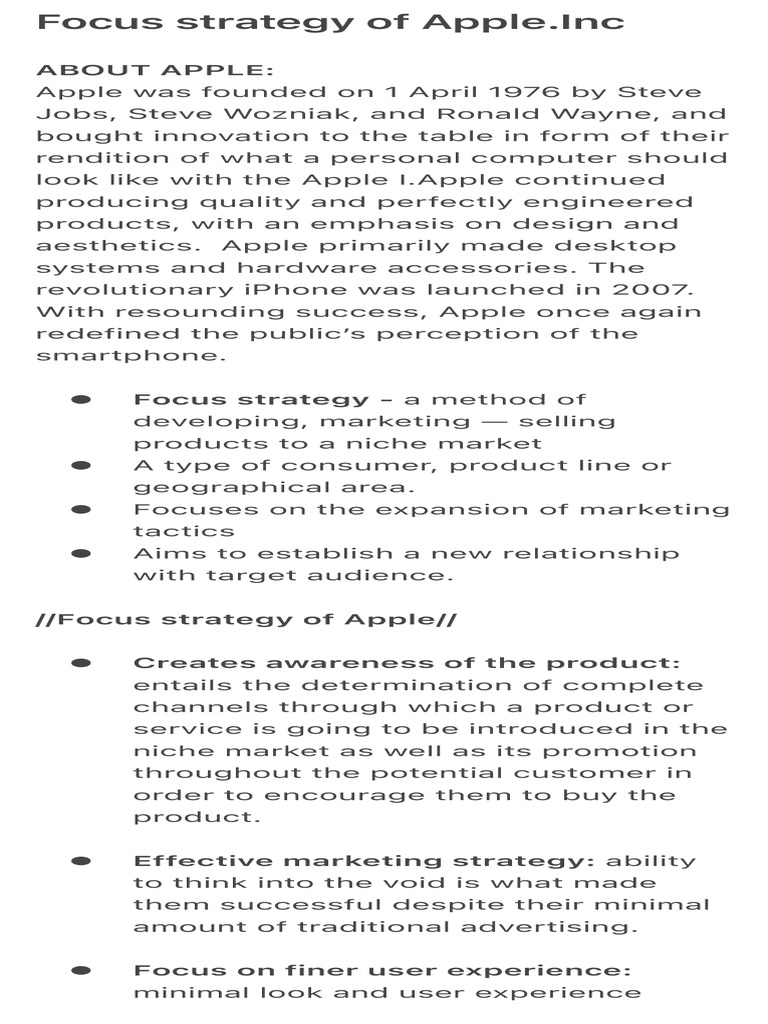 Focus Strategy of Apple - Inc | PDF | Apple Inc. | Target Audience