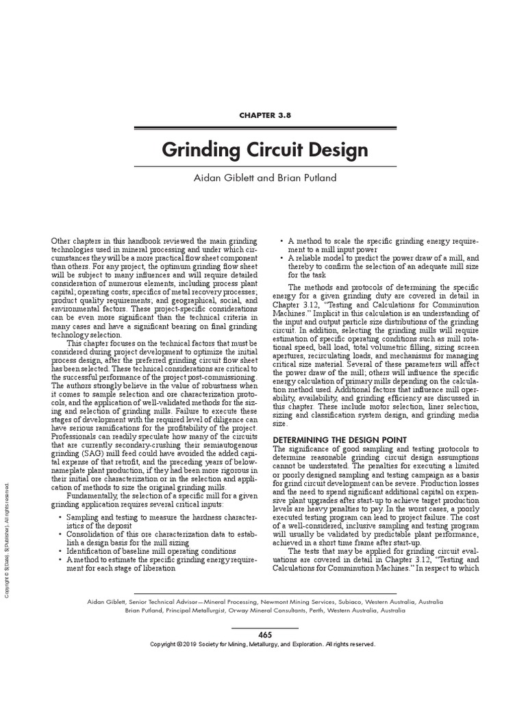 2019 Chapter 3.8 Grinding Circuit Design SAG - SME Mineral Processing | PDF | Electrical ...
