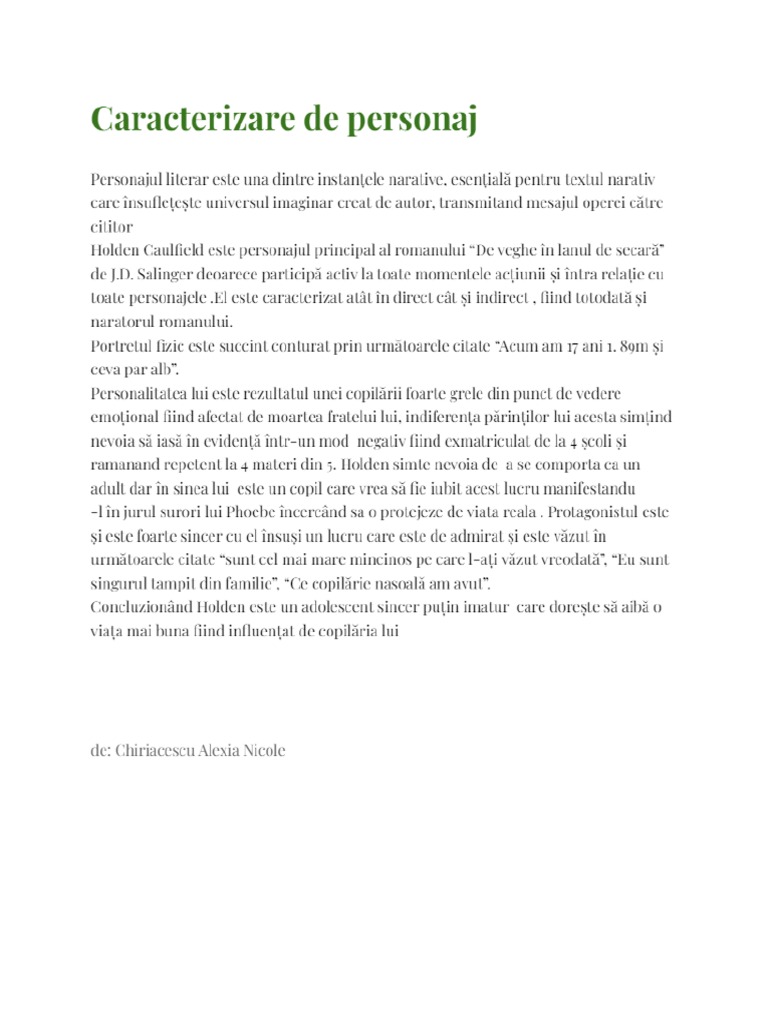 Caracterizare de Personaj | PDF
