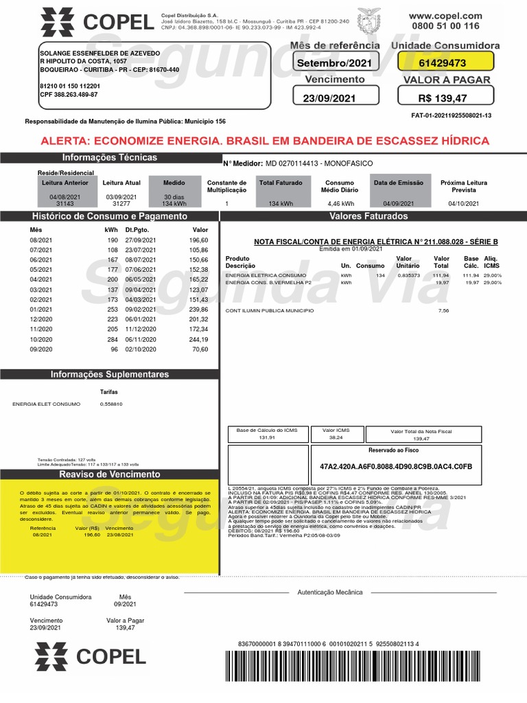 fatura copel (8) | PDF | Metrologia | Quantidade