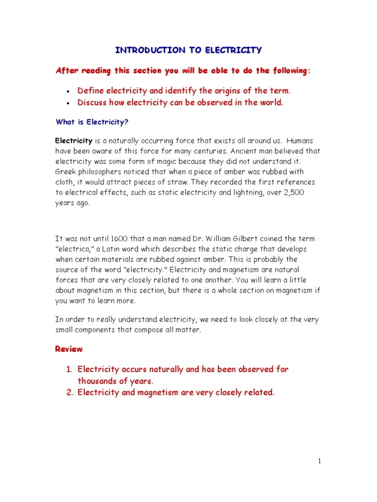 Introduction To Electricity | PDF | Direct Current | Electric Current