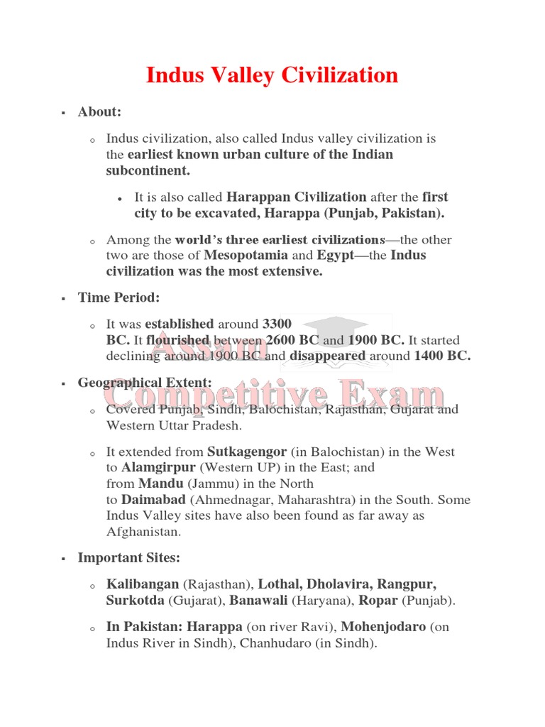 Indus Valley Civilization Overview | PDF