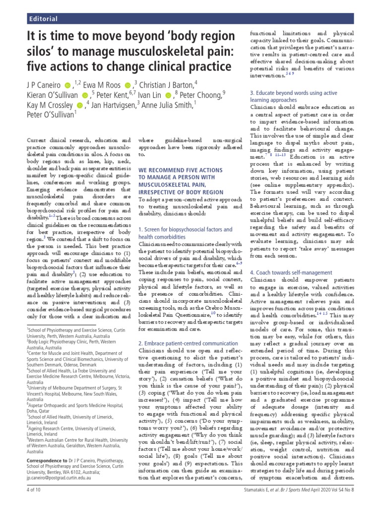 It Is Time To Move Beyond Body Region Silos' To Manage Musculoskeletal ...