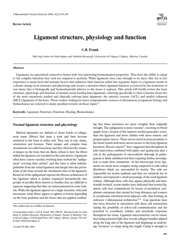 Ligament Structure, Physiology and Function | PDF | Collagen ...