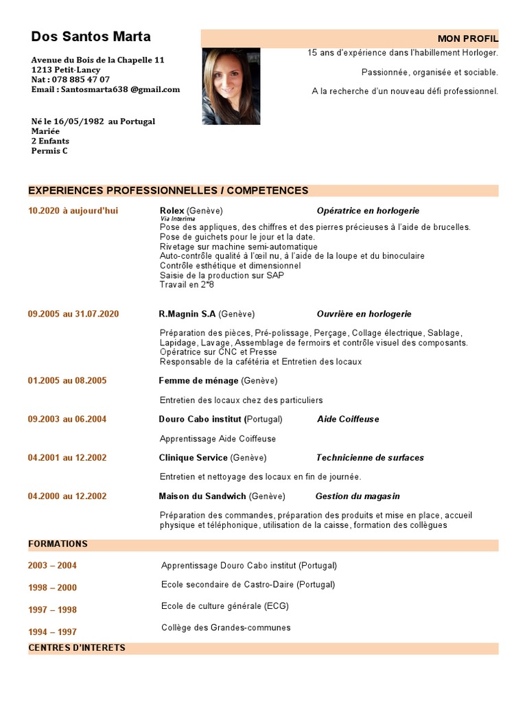 CV de Marta Dos Santos - Horlogerie | PDF