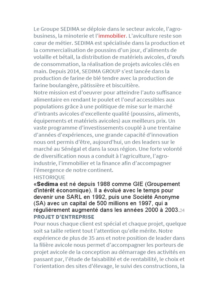 Le Groupe SEDIMA | PDF | Business | Aviculture
