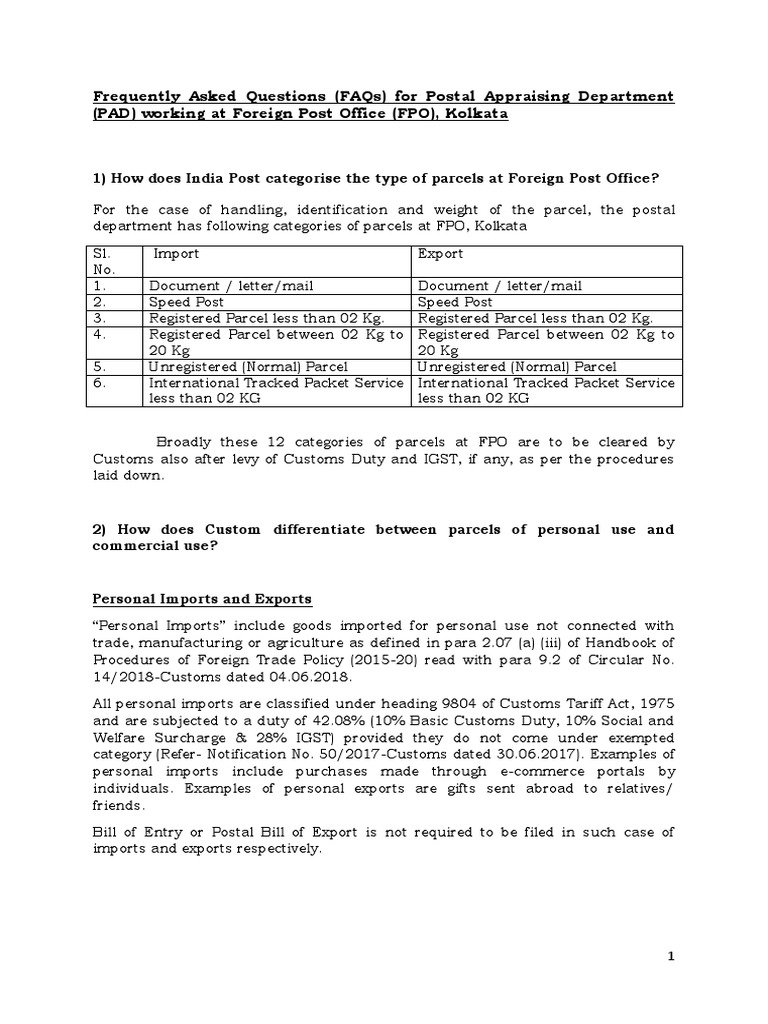 FAQ Customs | PDF | Customs | Tariff