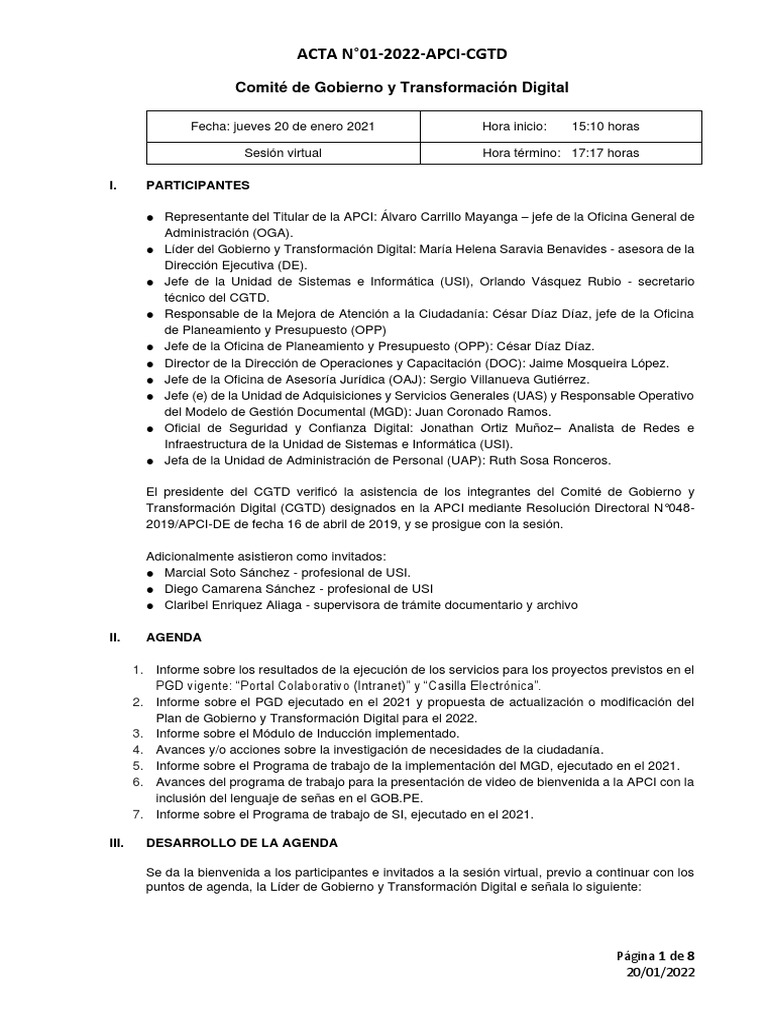 Acta 01-2022 CGTD | PDF | Gobierno E | Electrónica