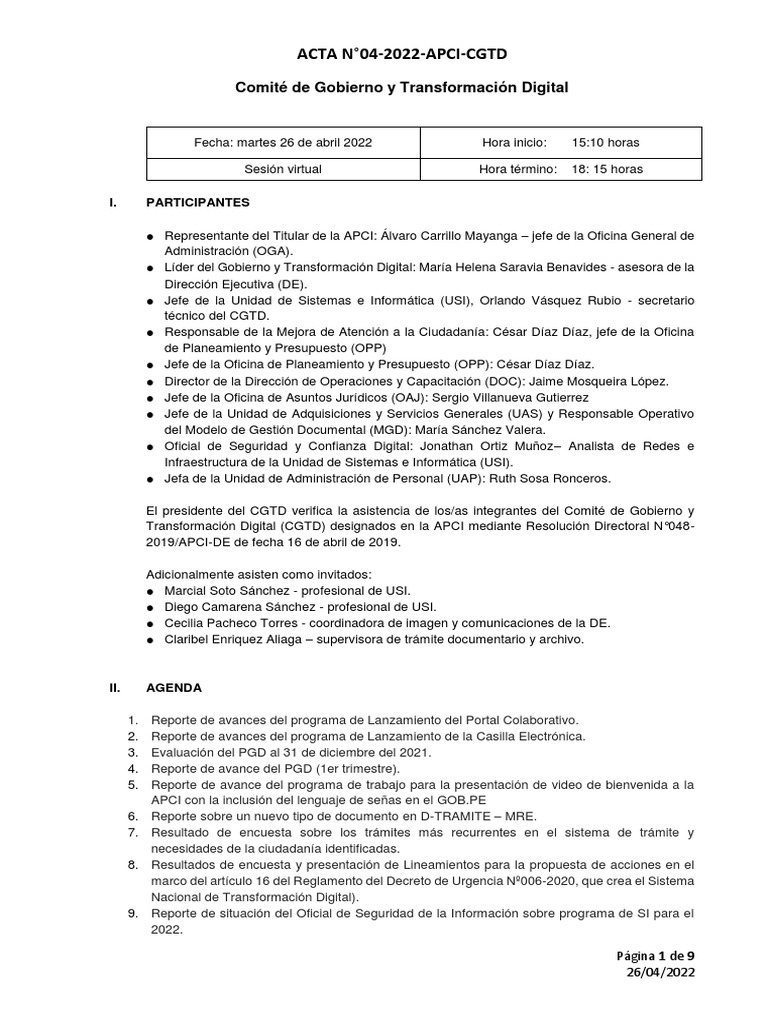 Acta 04-2022 CGTD | PDF | Gobierno E | Seguridad de información