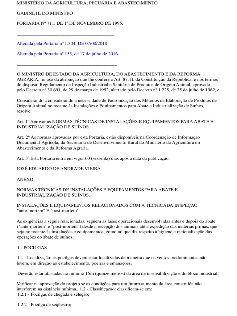 Portaria N 711 de 1 de Novembro de 1995 (1) - 1-5 | PDF | Agricultura | Águas residuais