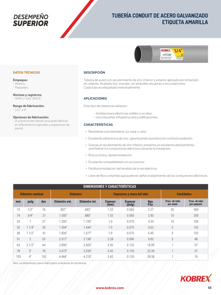 Tubo Pared Gruesa Kobrex | PDF | Ingeniería mecánica | Química