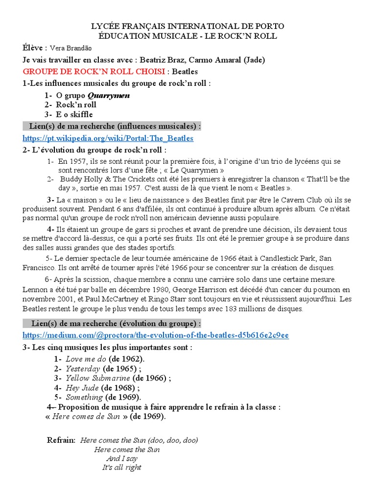 3e Rock Fiche (The Beatles) | PDF | Les Beatles | Musique rock