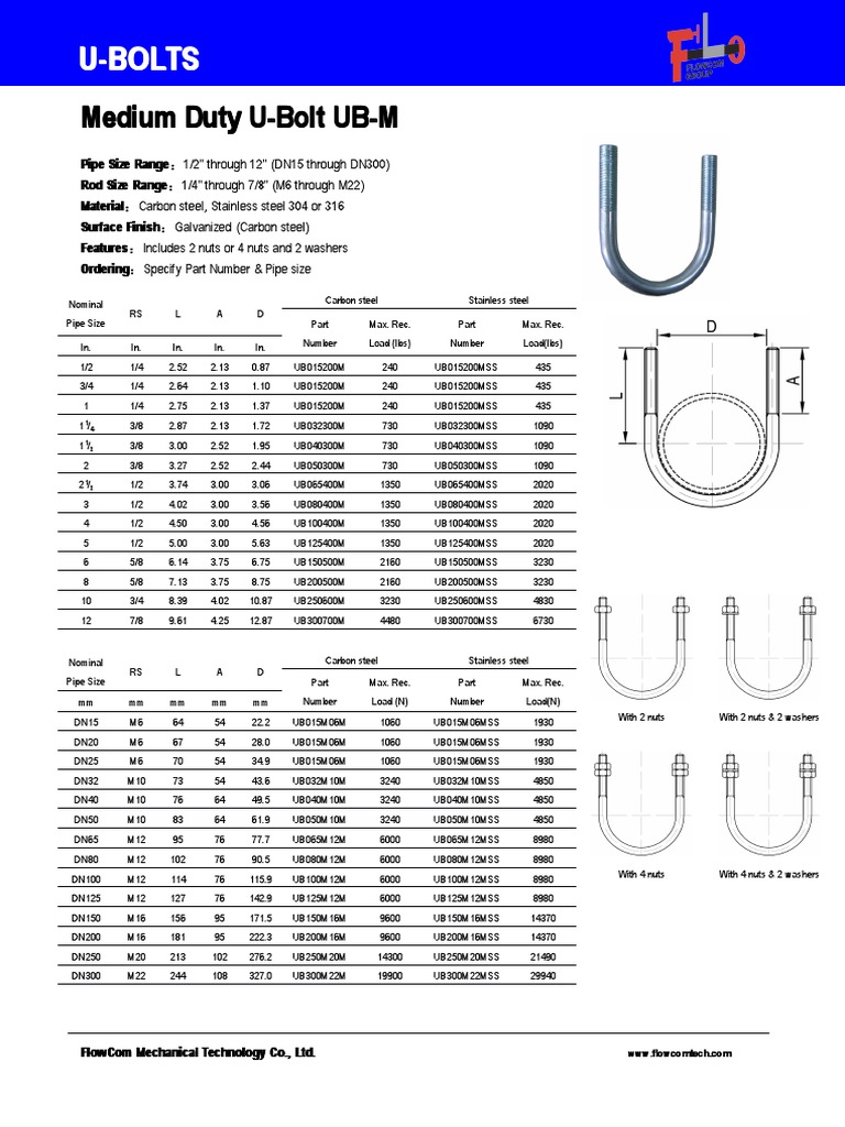Flowcom U-Bolt Completo Ficha Tecnica - Share | PDF | Pipe (Fluid ...