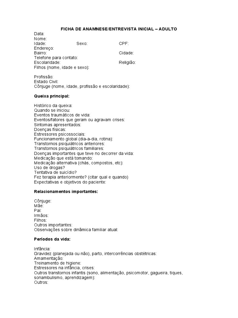 Ficha de Anamnese para Adultos | PDF | Autoajuda | Bem-estar