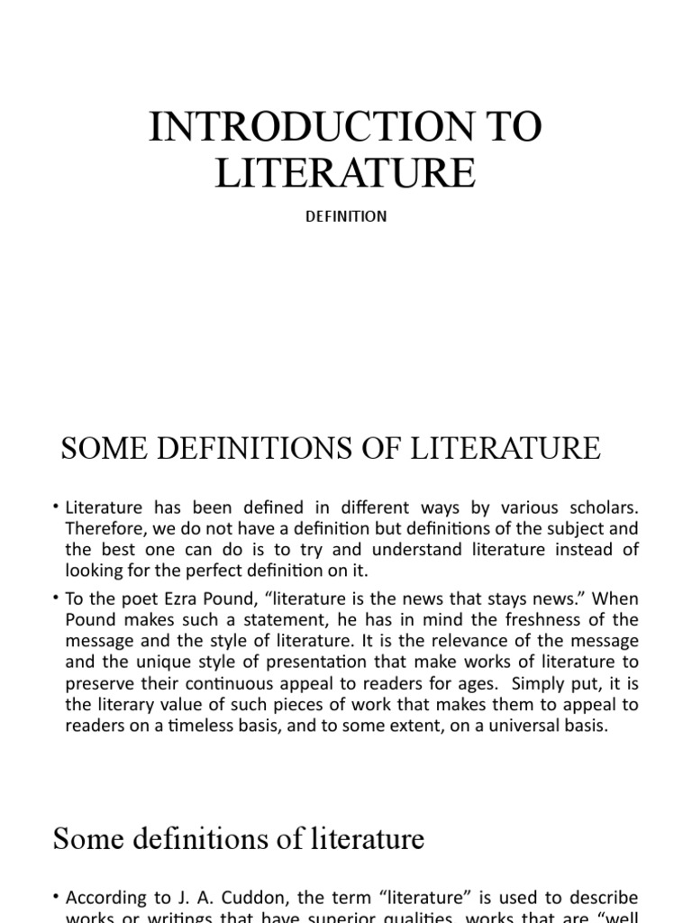 Introduction To Literature | PDF | Poetry | Play (Theatre)