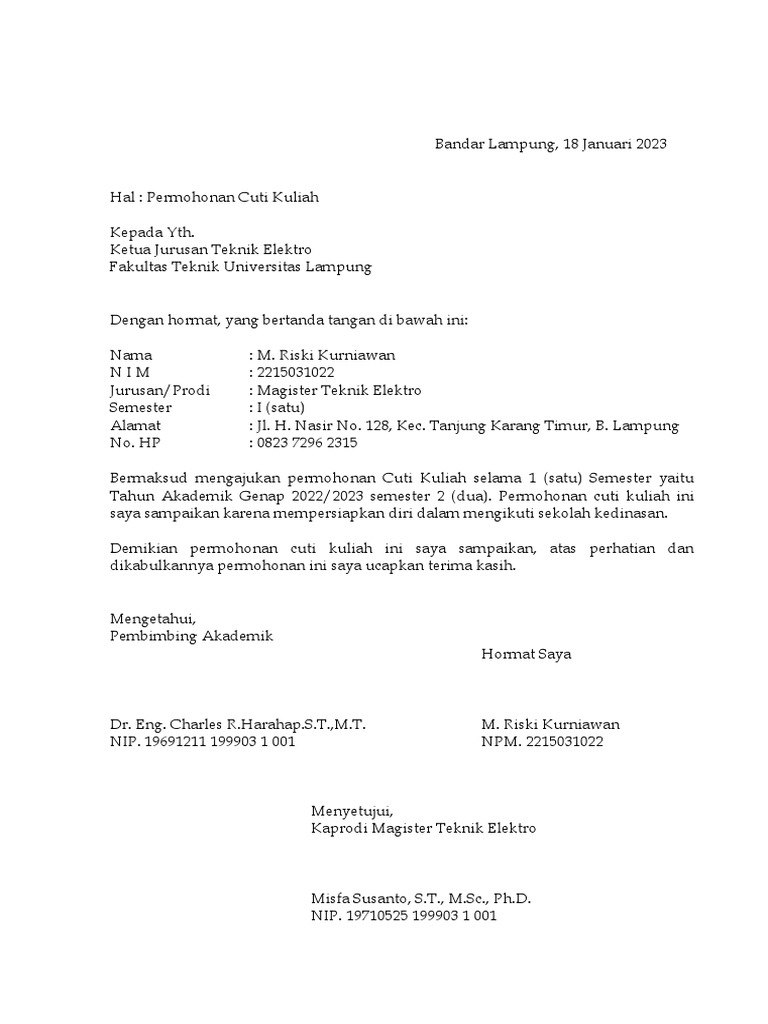 Permohonan Cuti Kuliah Semester II | PDF