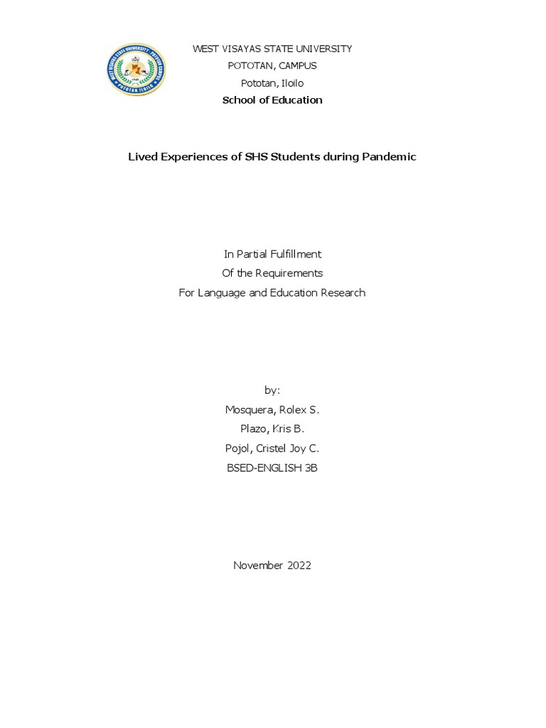 Lived Experiences of SHS Students During Pandemic | PDF | Learning ...