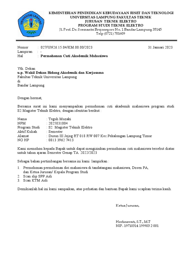 Surat Pengantar Cuti | PDF