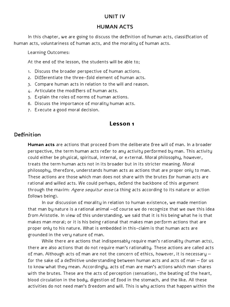Unit 4 HUMAN ACTS | PDF | Natural Law | Reason