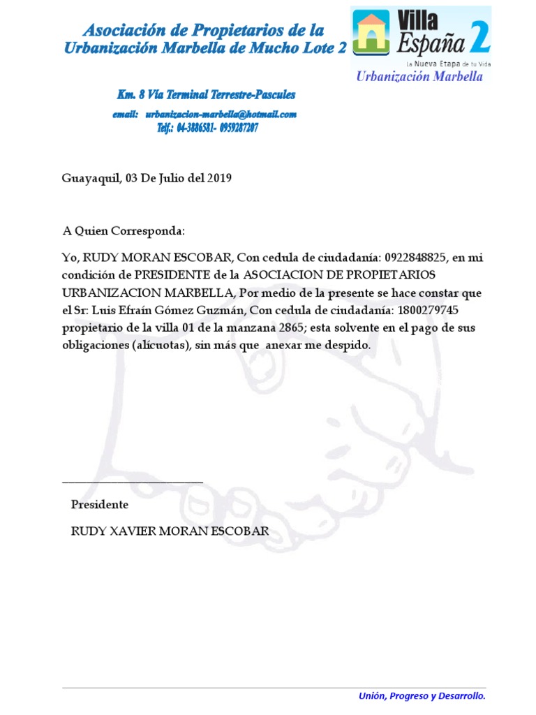 Carta de Solvencia de Deuda | PDF