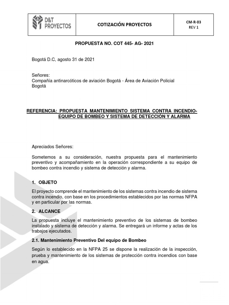 Cot 445 Ag Propuesta Mantenimiento DT Proyectos | PDF