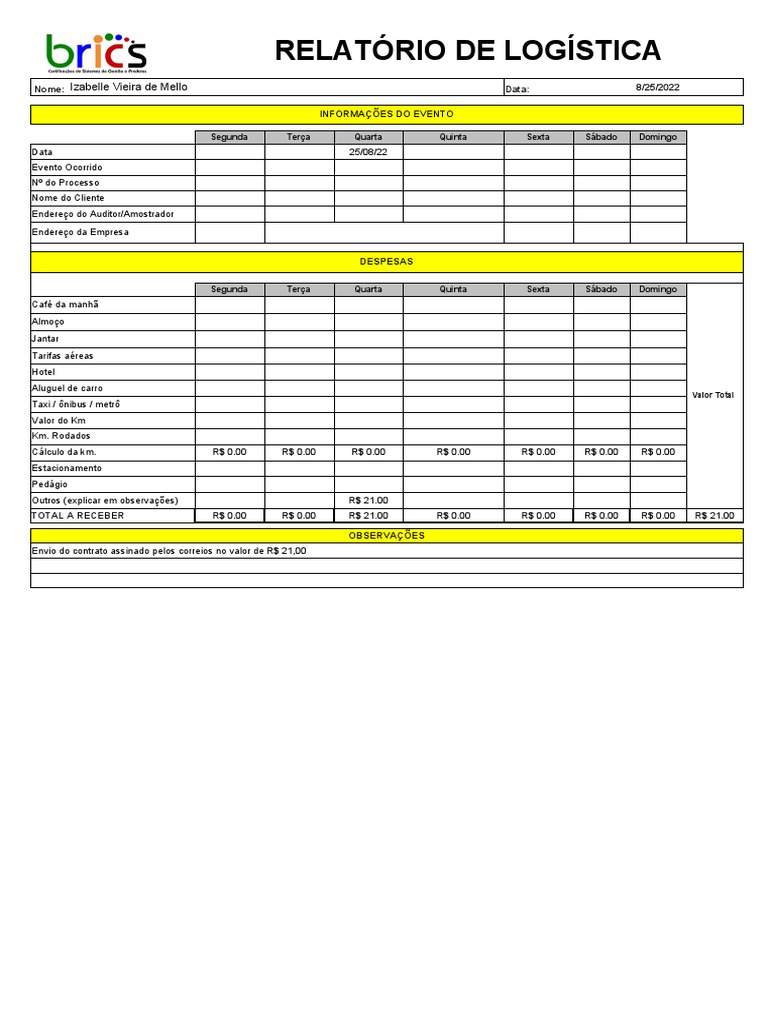 Modelo Relatorio de Logistica | PDF