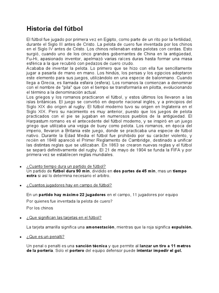 Historia Del Fútbol | PDF | Asociación de Futbol | Pelota