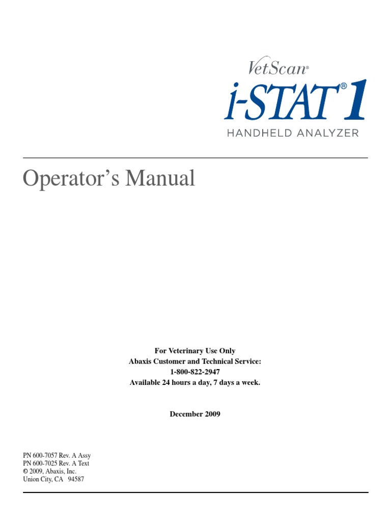 Abaxis I-STAT Operator Manual | PDF | Rechargeable Battery | Barcode