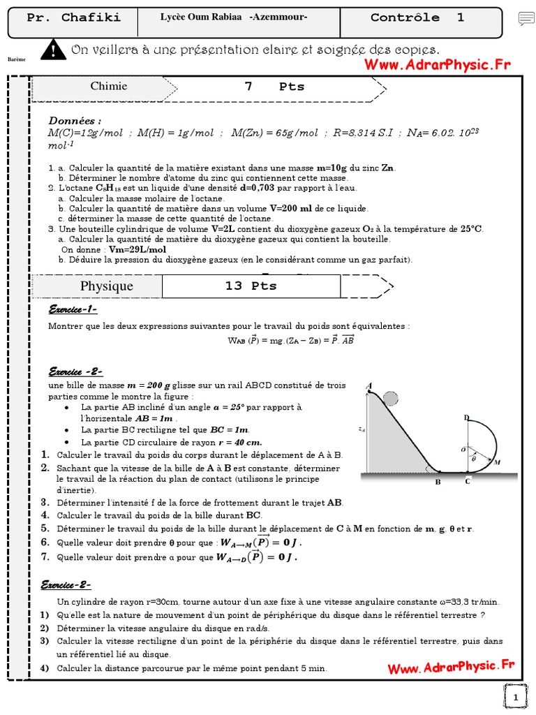Controle 1 - 11 S1 PC 1bac FR | PDF