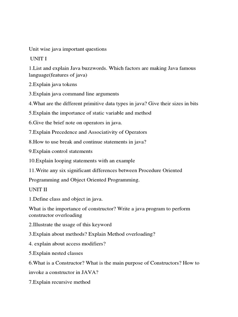 Unit Wise Java Important Questions1 | PDF | Method (Computer ...