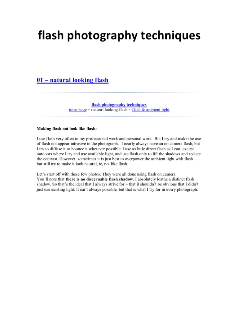 Flash Photography Techniques | PDF | Exposure (Photography) | Shutter Speed