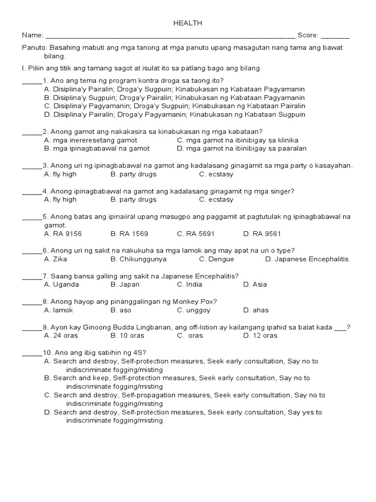 Health Quiz | PDF