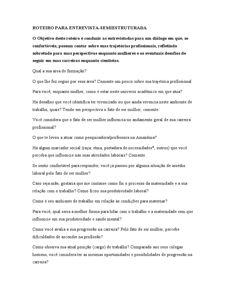 Roteiro para Entrevista | PDF