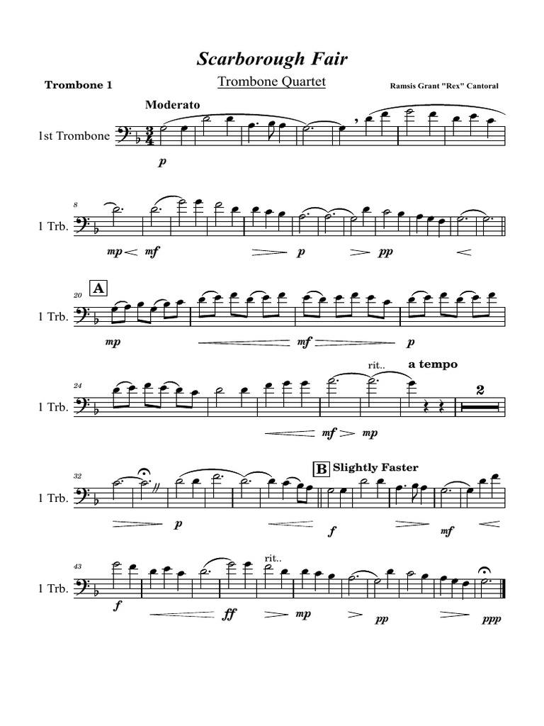 Scarborough Fair - Trombone Quartet-Trombone - 1 | PDF
