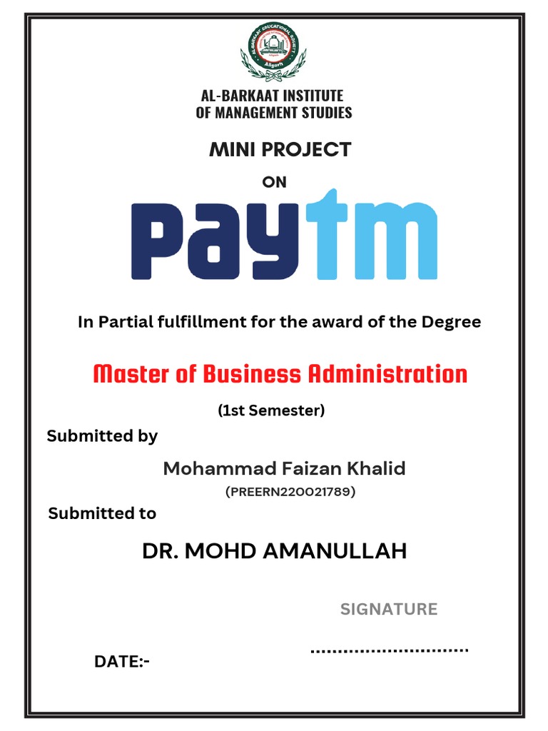 Project Report On Paytm | PDF | E Commerce | Service Industries